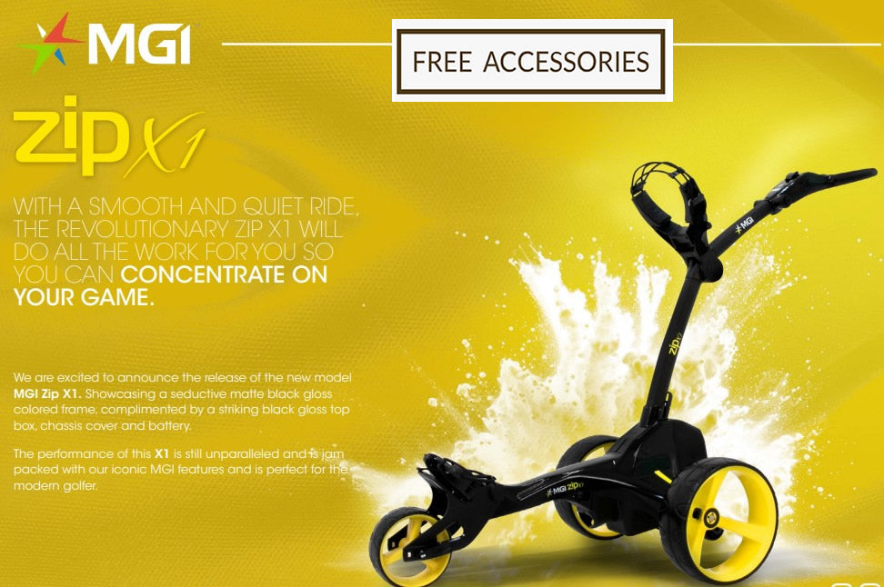 MGI Zip X1 Electric Golf Trolley - Free Accessories Bundle | Motogolf.com